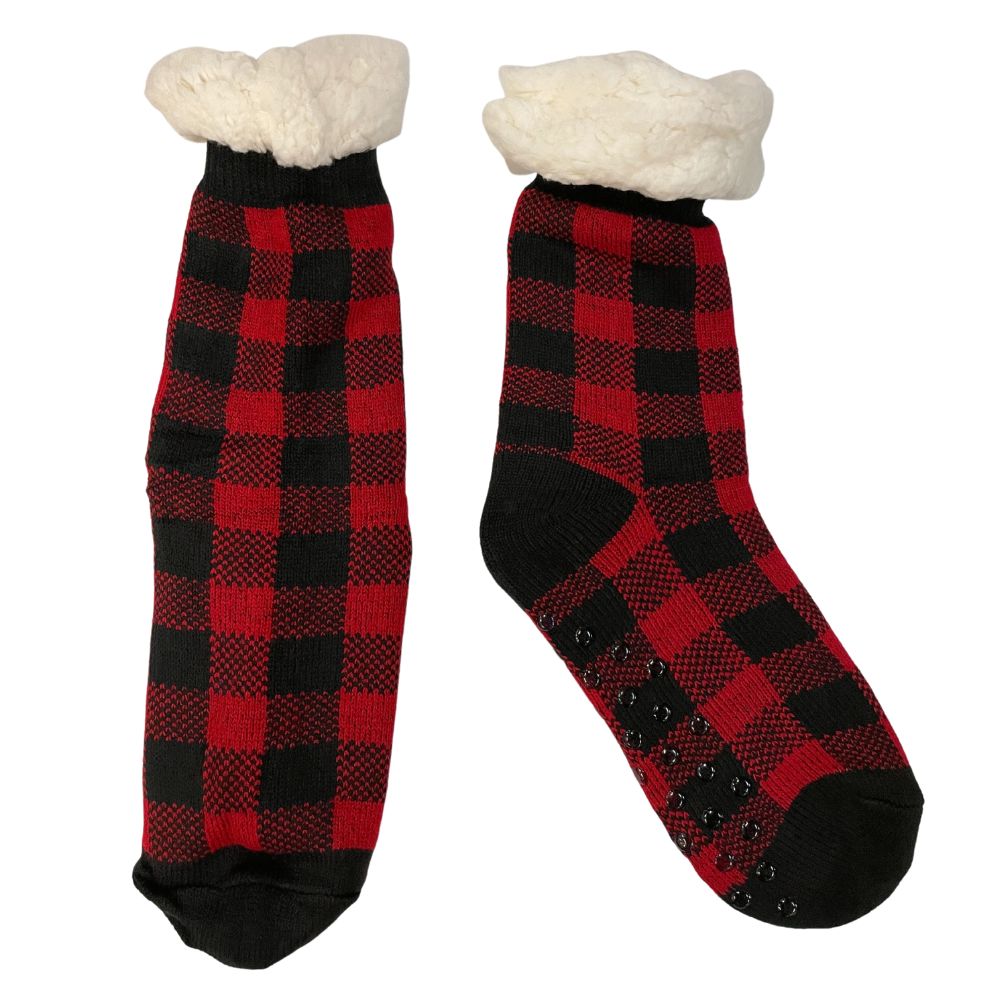 Wrapping Paper Plaid Sherpa Lined Socks in Red – The Sherpa Pullover ...